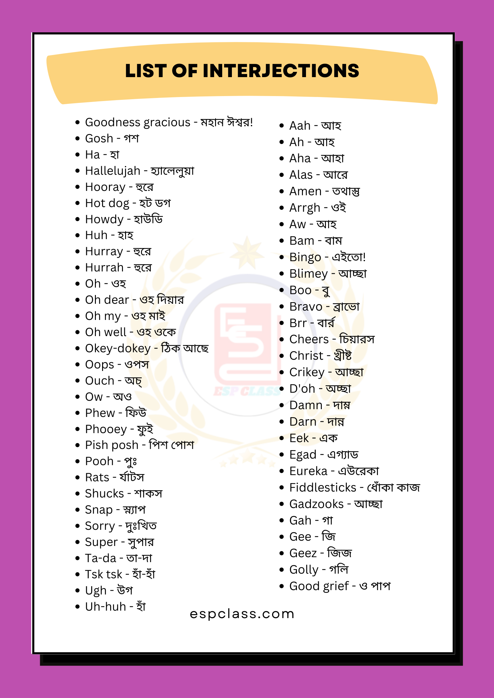 List of Interjections - ESP